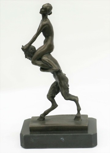 100% Solid Bronze Satyr and Nude Naked Nymph Bronze Sculpture Statue ...