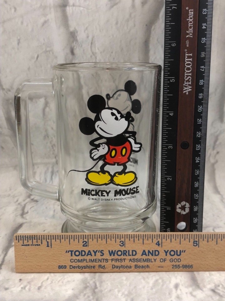 Walt Disney Production Mickey Mouse Clear Glass Mug Collectible | eBay