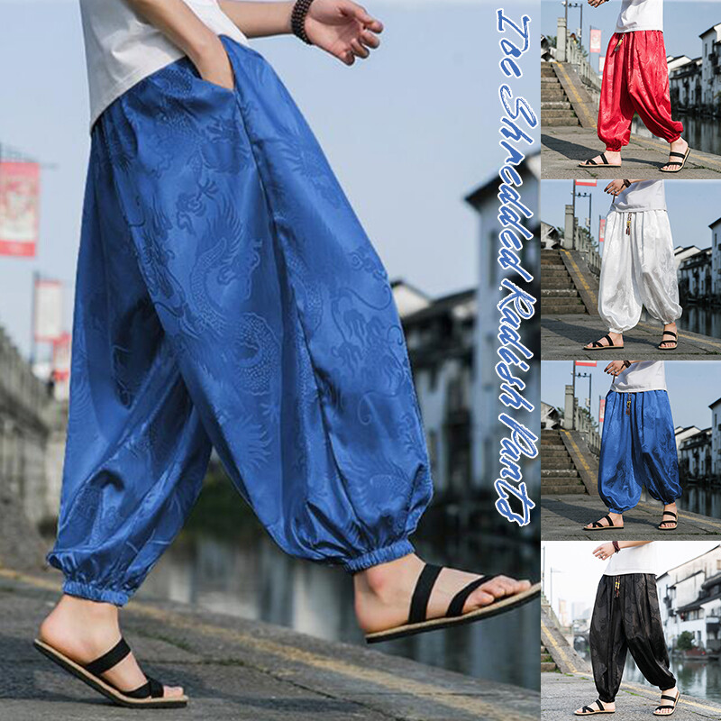 Mens Ice Silk Dragon Beach Bloomers Casual Wide Leg Harem Pants ...