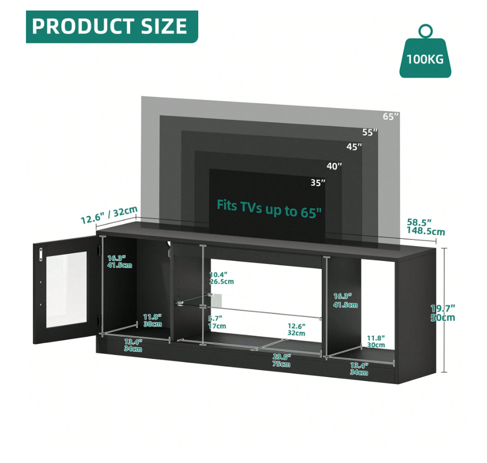 Modern TV Stand Cabinet Unit, 65 Inch TV Unit TV Table w/Shelves for ...