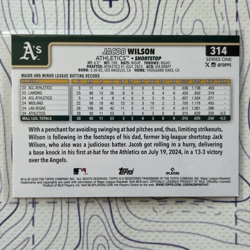 2025 Topps Jacob Wilson Spring Training Cactus League Foil Rookie ...