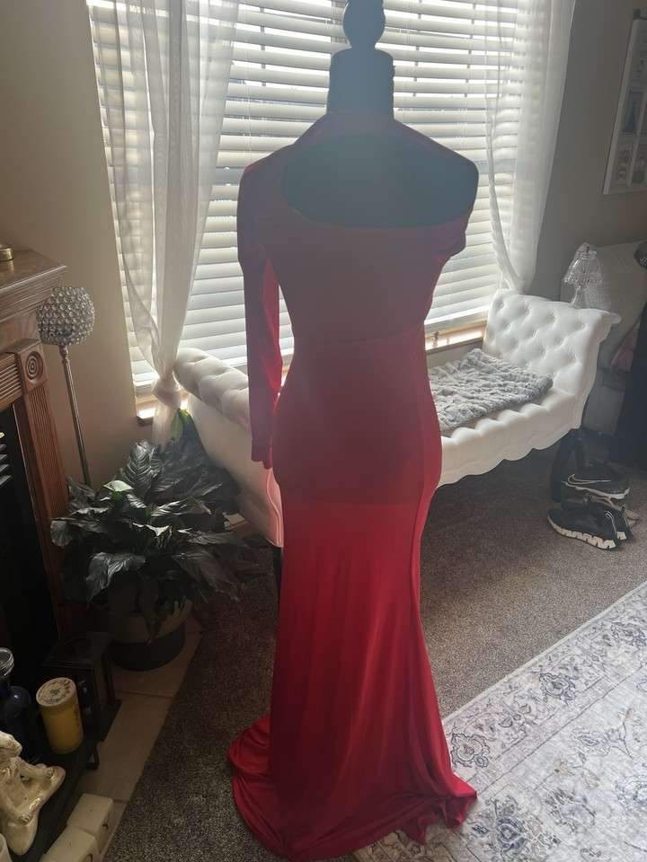 XS Fashion Nova Red Long Dress One Arm Out Long Sleeve Maxi | eBay