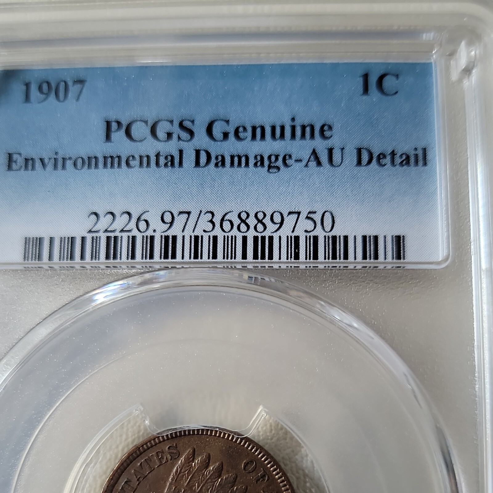 1907 1cent PCGS Genuine Environmental Damage-AU Detail US Coin | eBay