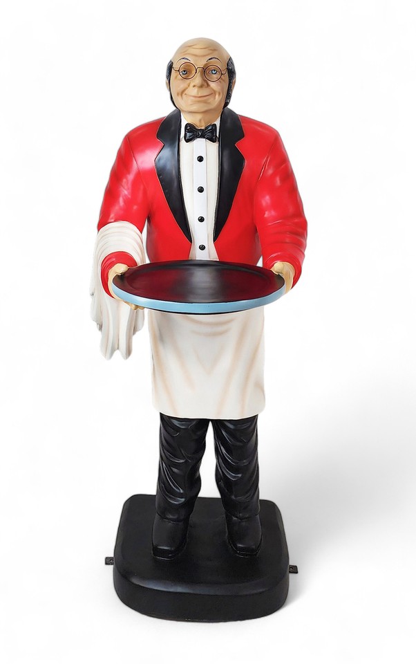 Waiter Old Man Butler Life Size Statue Holding Serving Tray 6FT Indoor ...