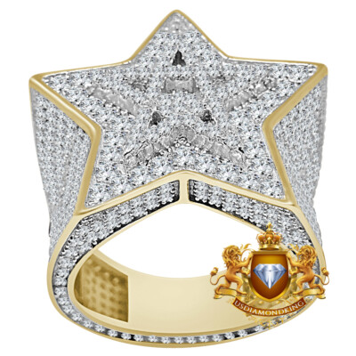 Big Bold Real Yellow Gold Sterling Silver Simulated Diamond Star Shape ...
