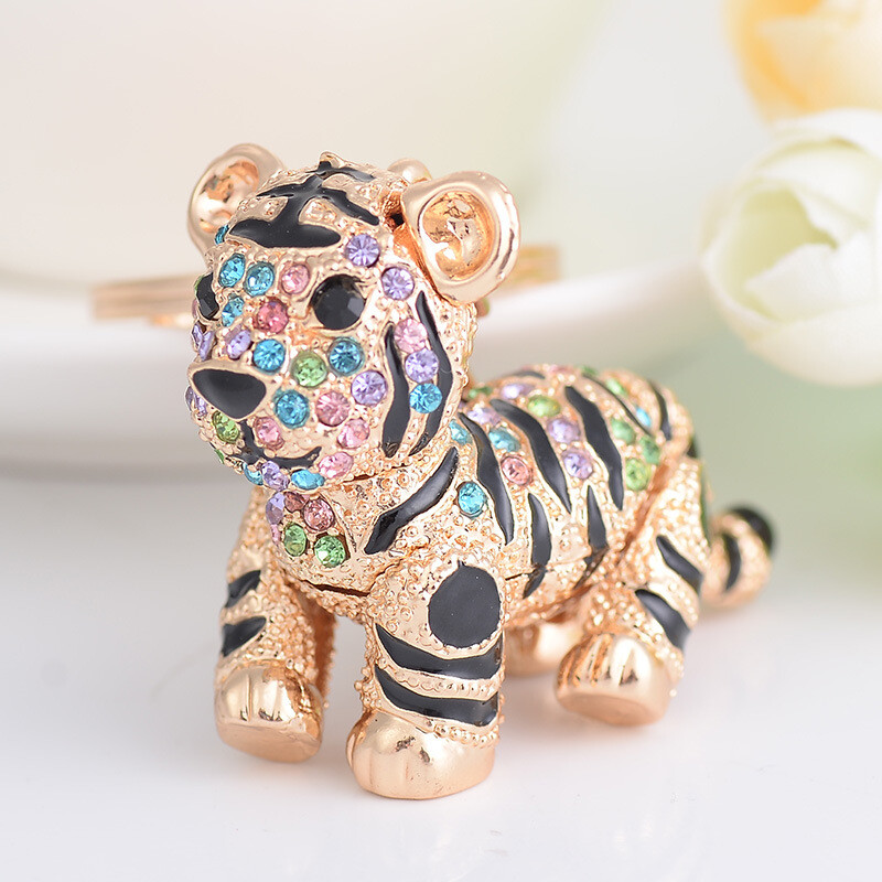 Cute Tigers White/Rainbow Crystal Key Chain Women's Handbag Car Pendant ...