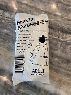 Mad Dasher Adult Hooded Plastic Rain Poncho Golf Bag Essential! | eBay