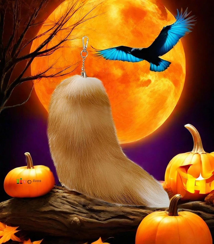 Fluffy Therian Fox Tail Keychain - Soft Plush Accessory for Cosplay ...