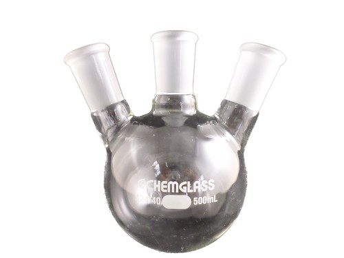 CHEMGLASS 500mL 3-Neck Heavy Wall Round Bottom Flask 24/40CN 2-SN 20 ...