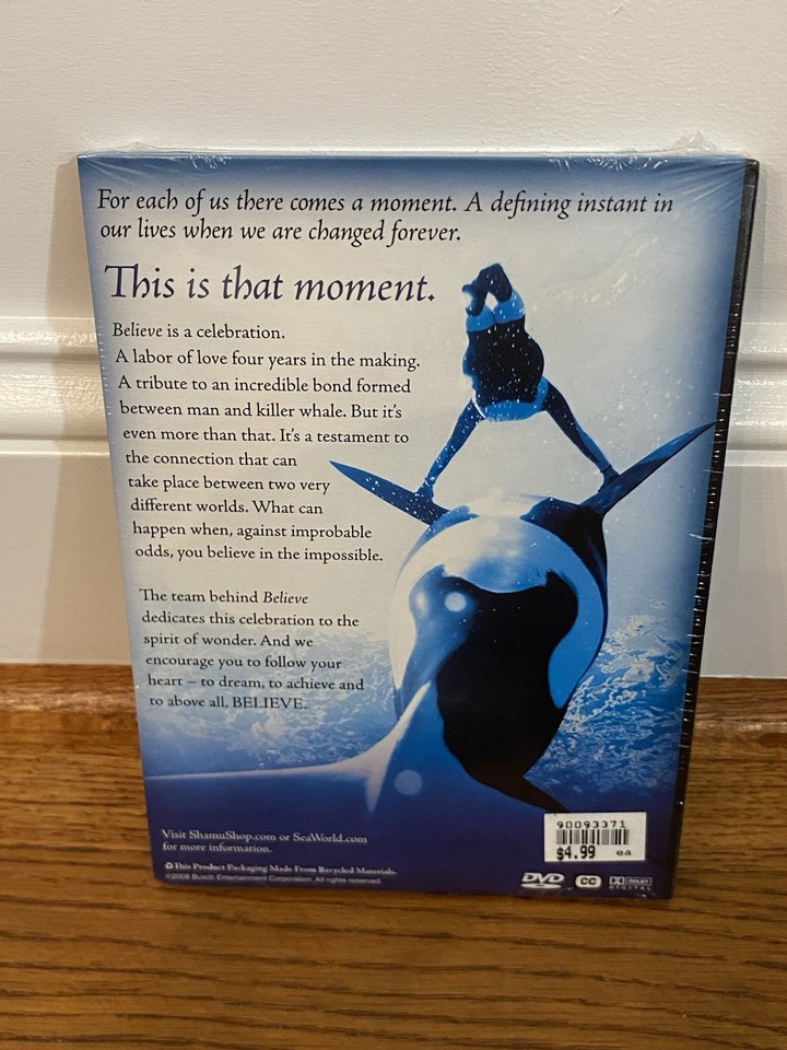Believe (DVD, 2008) SeaWorld Shamu Killer Whale Documentary OOP Rare ...