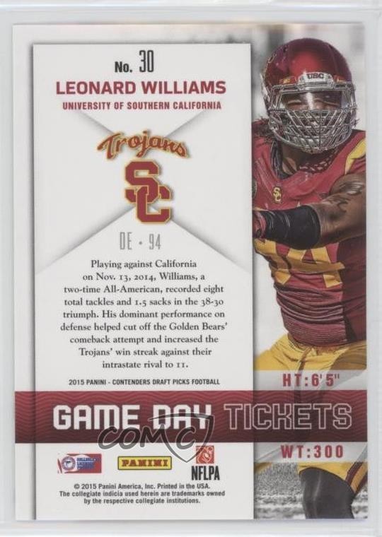 2015 Panini Contenders Draft Picks Game Day Tickets Leonard Williams ...
