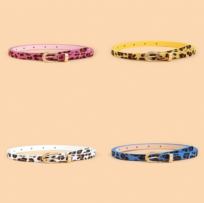 Boho Style PU Belt Leopard Print Thin Belt Women Dress Slim Fit Women ...