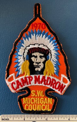 Vintage 1970 CAMP MADRON Boy Scout Arrowhead PATCH SW Michigan Council ...