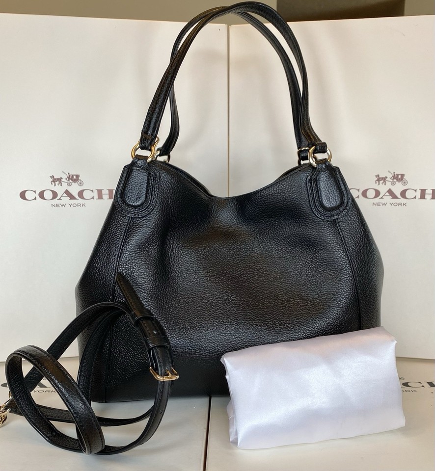 Coach 35983 Edie 28 Black Polished Pebbled Leather Convertible Shoulder ...