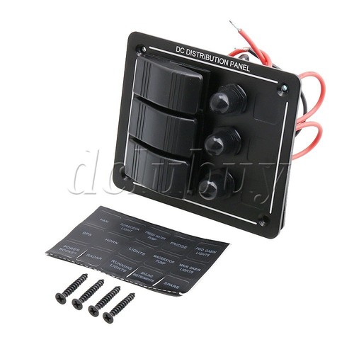12V 3 Gang Car Boat LED Rocker Switch Panel PN-LB3Z Overload Protection ...