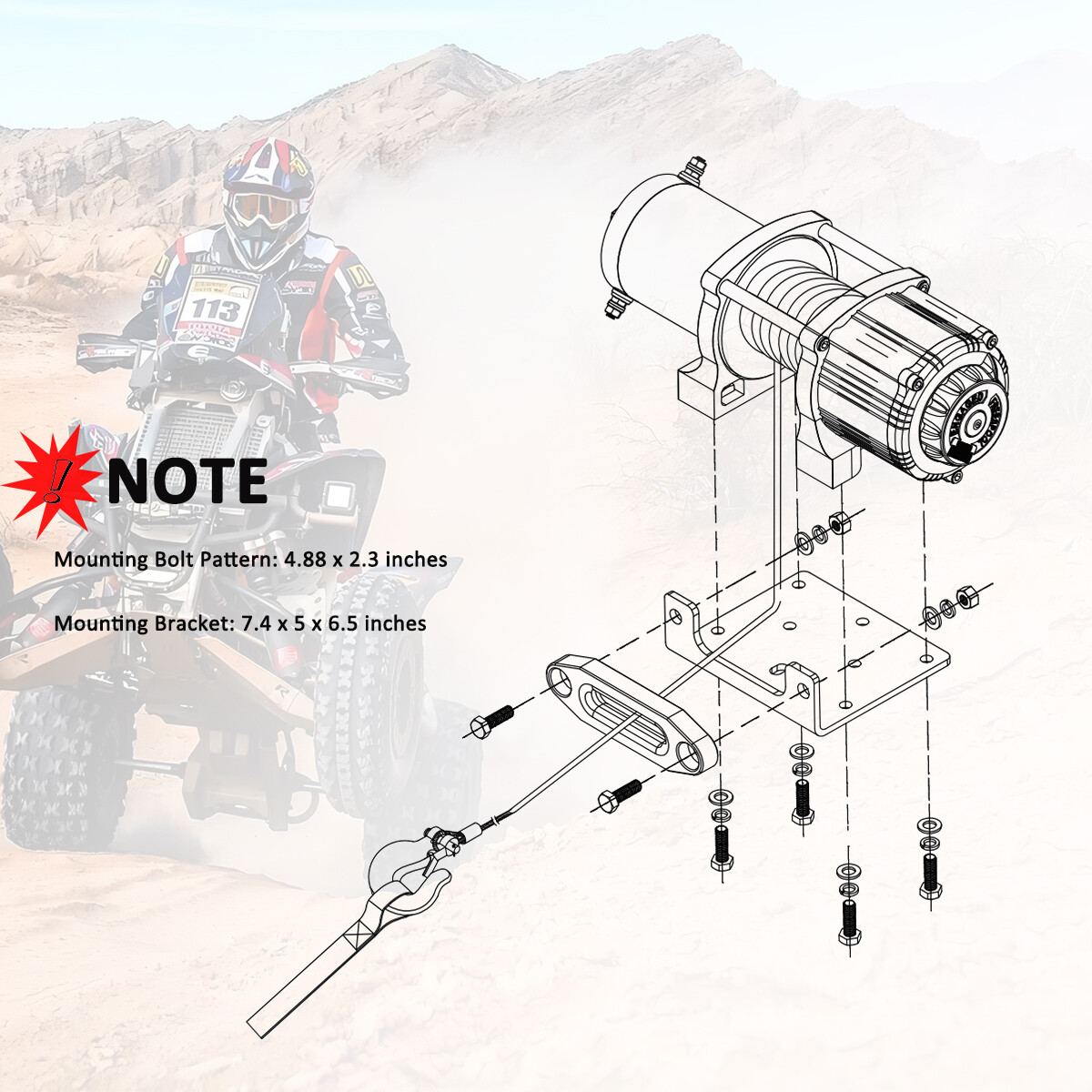 Electric Winch 4500LBS 12V DC Synthetic Rope Towing Truck Ideal For UTV ...