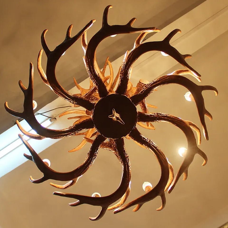 Retro Rustic Deer Horn Chandelier Resin Horn Antler Ceiling Pendant ...
