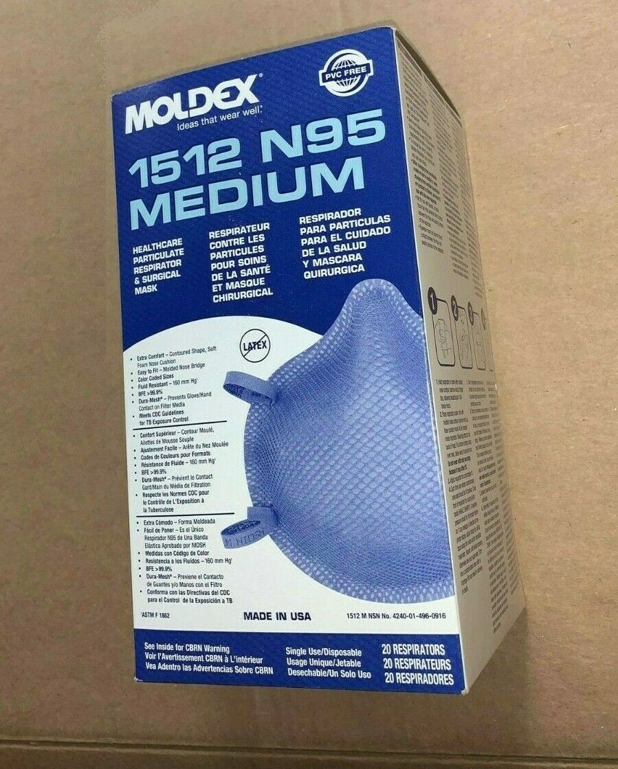 Moldex 1512 Box - 20 Size Medium Healthcare Face Covers, USA Made 1500 ...