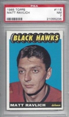 1965 Topps hockey card #115 Matt Ravlich, Chicago Blackhawks graded PSA ...