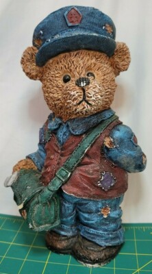 10 1/2 in Teddy Bear Postman Statue Figurine Resin 10 1/2 in x 6 1/4 in ...