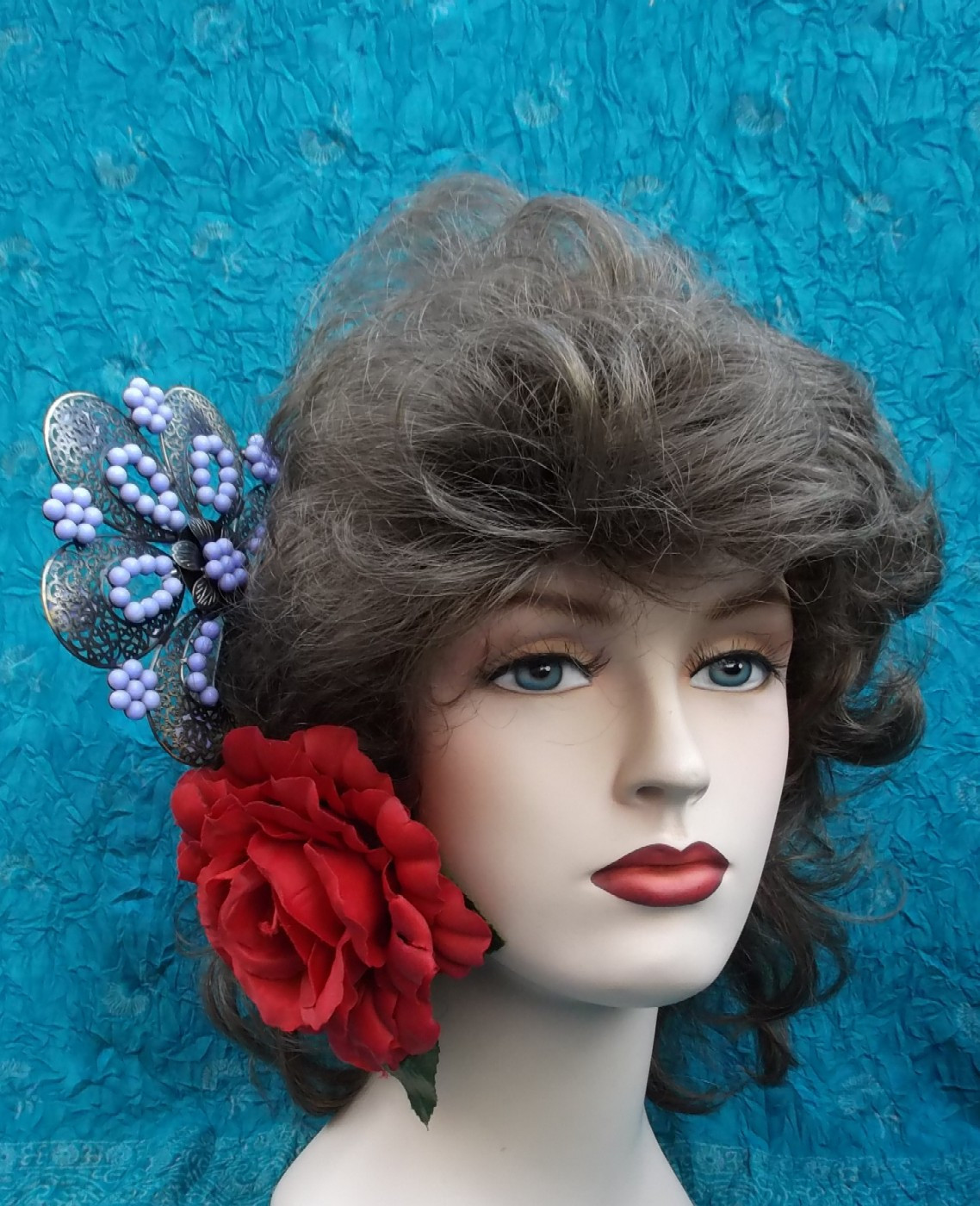 Hair comb peineta Spanish mantilla style mauve beads hair accessory | eBay