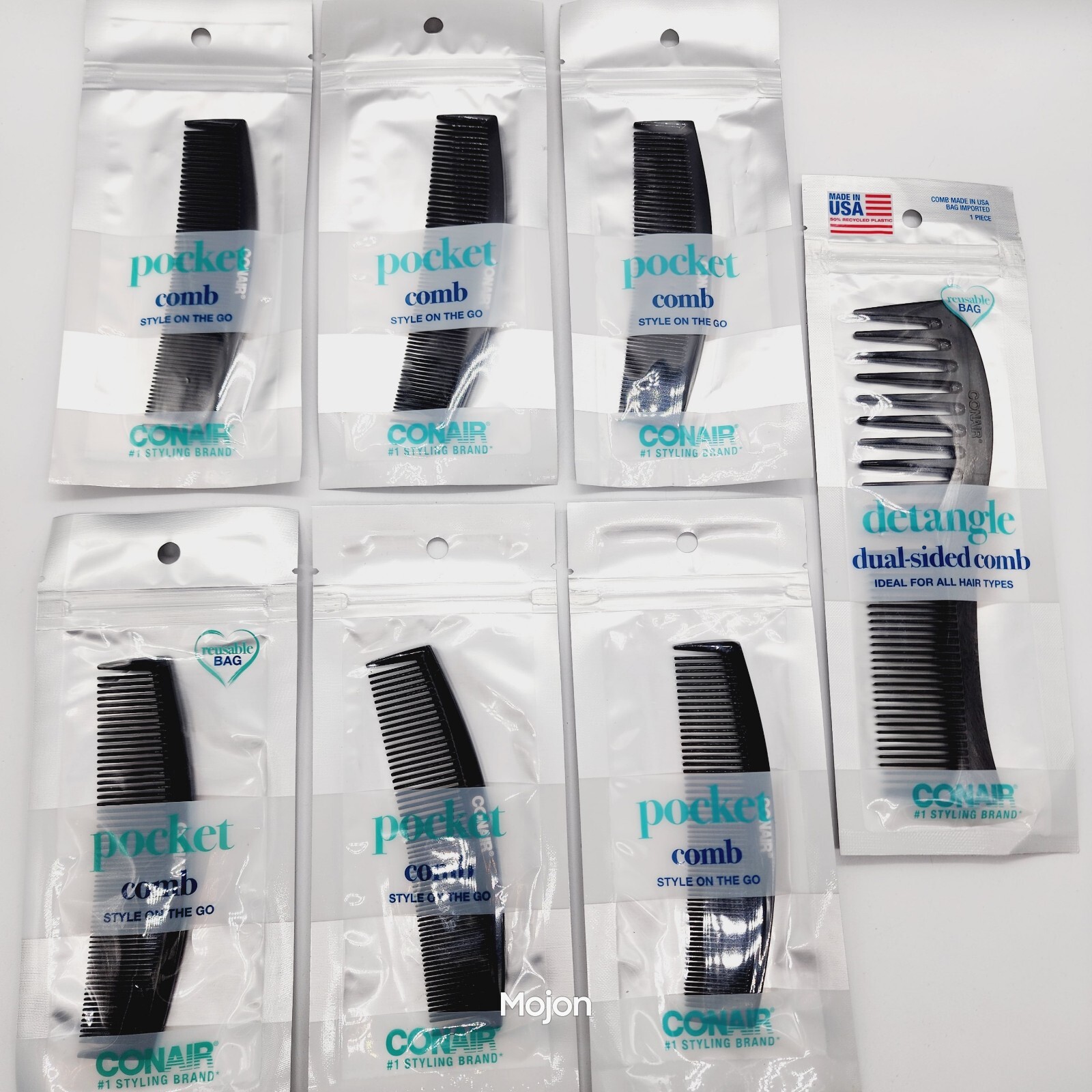 7 Packs Conair Combs Pocket, Dual Sided Detangler Black | eBay