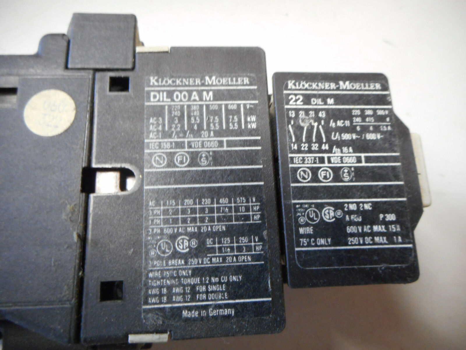 Klöckner Moeller DIL 00 A M + 22 DIL M Motorschutzschalter Motorschutz ...