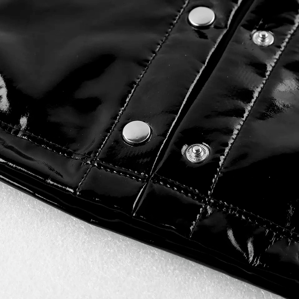 Men PVC Crop Top Blouse Shiny Faux Patent Leather Half Shirt Jacket ...