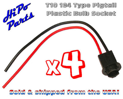 4 x Bulb Socket w/ Pigtail Wire Leads for 194 type (T10) Bulbs ...