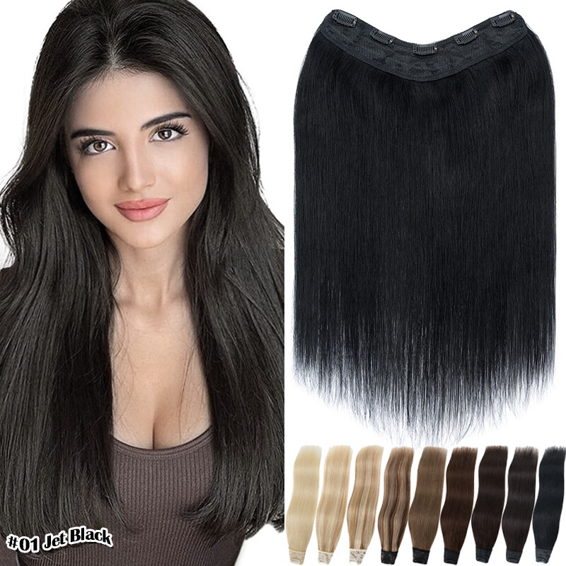 REAL Remy V-shaped Clip In 100% Human Hair Extensions One Piece 3/4 ...