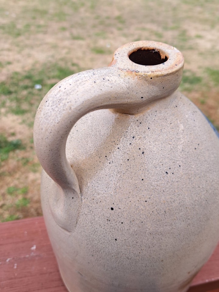 Antique Primitive Stoneware Jug Pottery Cobalt Floral Design 1 Gallon ...