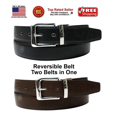 BLACK BROWN REVERSIBLE LEATHER BELT w REMOVABLE BELT BUCKLE - 2 BELTS ...