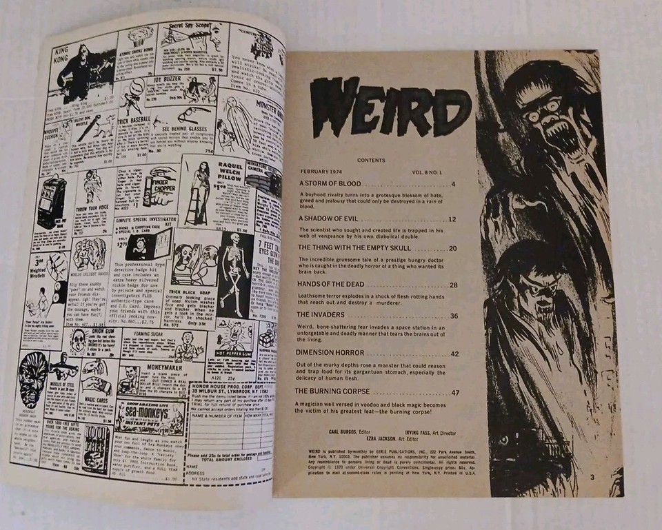 WEIRD Magazine February 1974 ; RARE /Horror Supernatural 1970's VG/FN ...