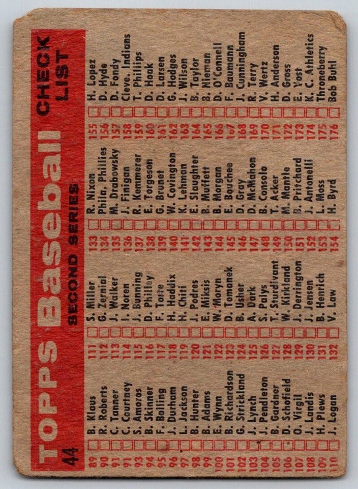 1958 TOPPS BASEBALL CARD WASHINGTON SENATORS TEAM CARD #44 | eBay