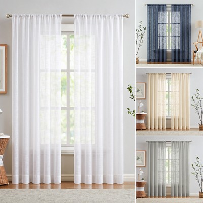Semi Sheer Crosshatch Weave Window Curtains Rod Pocket for Living Room ...