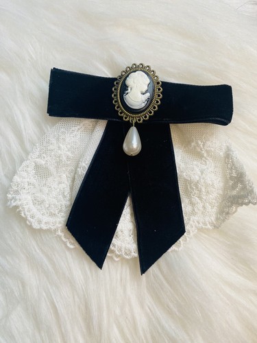Neck Brooch lace ribbon collar tie Pin Lady Head Pearl New Handmade | eBay