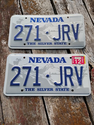 PAIR 2001 Nevada License Plates - "271 JRV" THE SILVER STATE 12 2001 ...