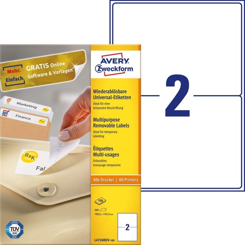 Avery Zweckform L4743REV-100 Universal Labels 100 Sheets / 200 Labels ...