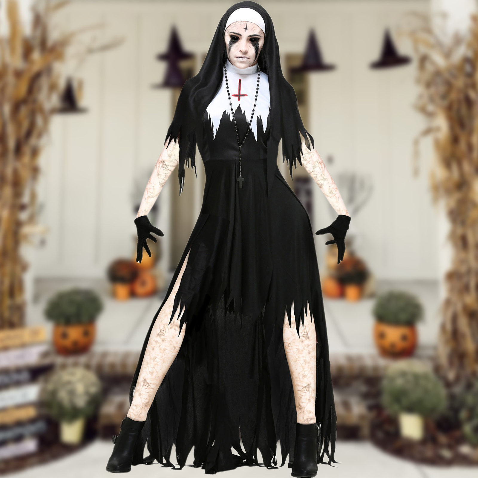 Women Evil Nun Dress Horror Atmosphere Zipper Closure Female Halloween ...