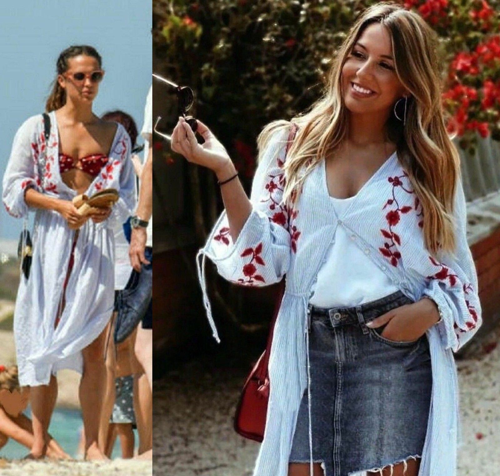 ZARA KIMONO KLEID TUNIKA BLUMEN STICKEREI FLORAL EMBROIDERED TUNIC ...