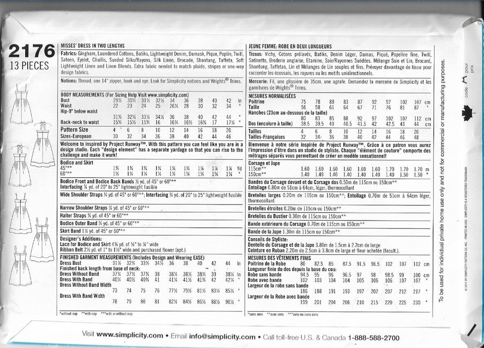 Simplicity #2176 Project Runway Dress 2 Lengths Pattern Sz 4-12 D5 | eBay