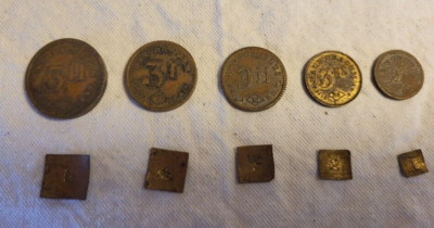 Vintage Apothecary Weights 5 coins 5 squares | eBay
