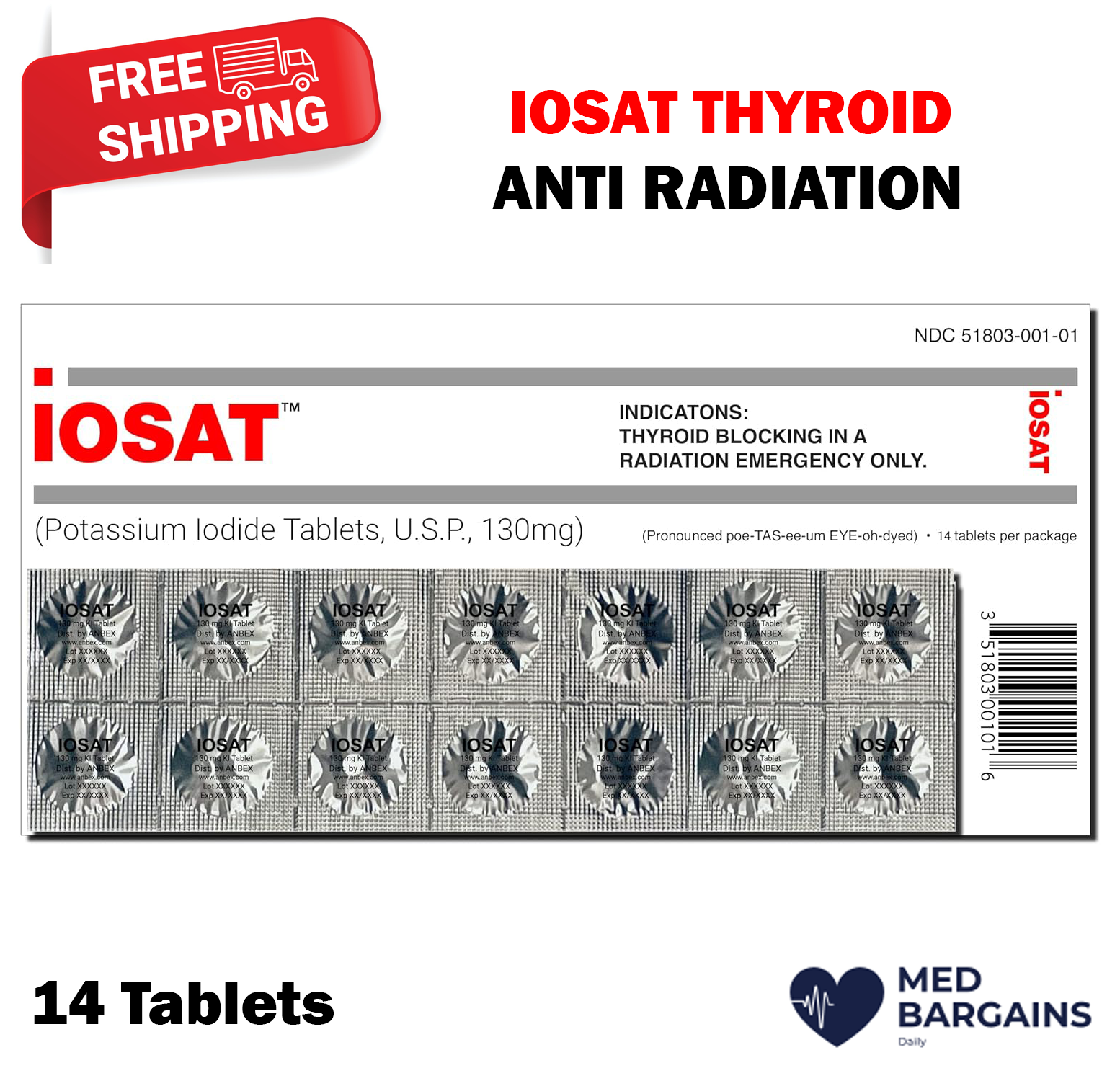 Anti Radiation Thyroid Iosat Potassium Iodide 130mg Tablets - 14CT ...
