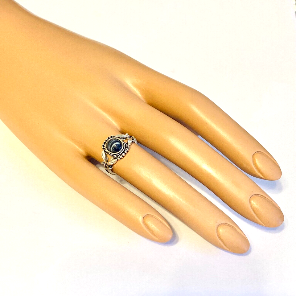 Silver Boho Jasper Goth Cocktail Ring Size 5 Oval Cut Natural Stone ...