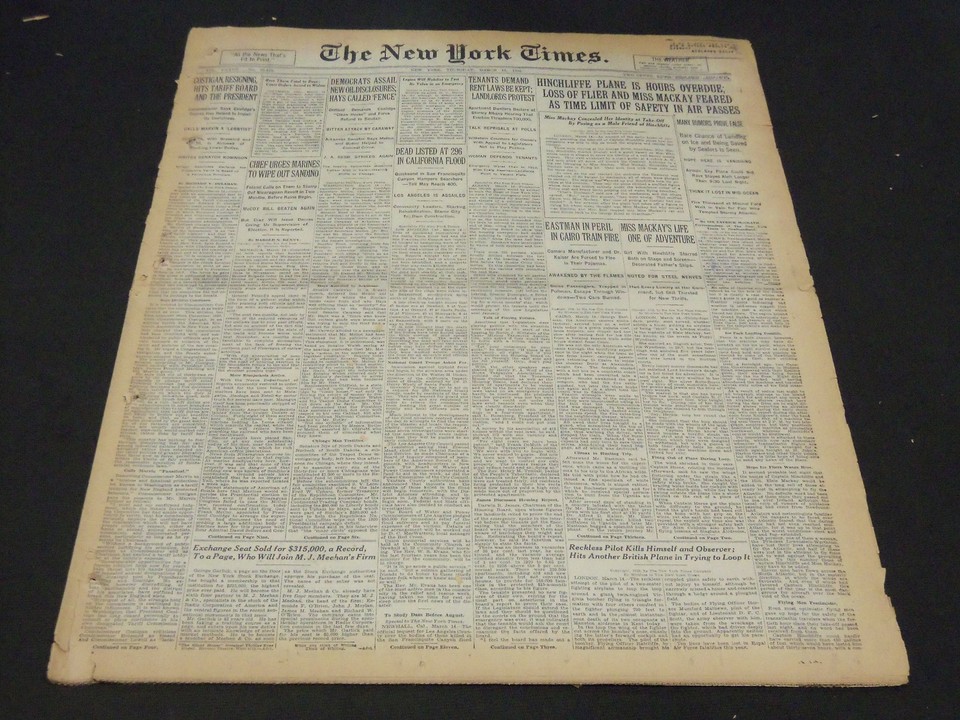 1928 MARCH 15 NEW YORK TIMES - HINCHLIFFE PLANE IS HOURS OVERDUE - NT ...