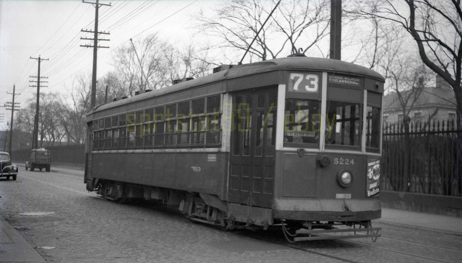 1947 Philadelphia Transportation PTC Car #5224 Route 73 - Vtg Railroad ...