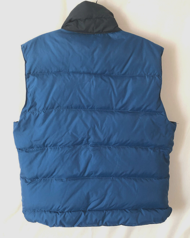Mens Swan Down Puffer Vest Blue Black Reversible Snap Trucker Hipster ...