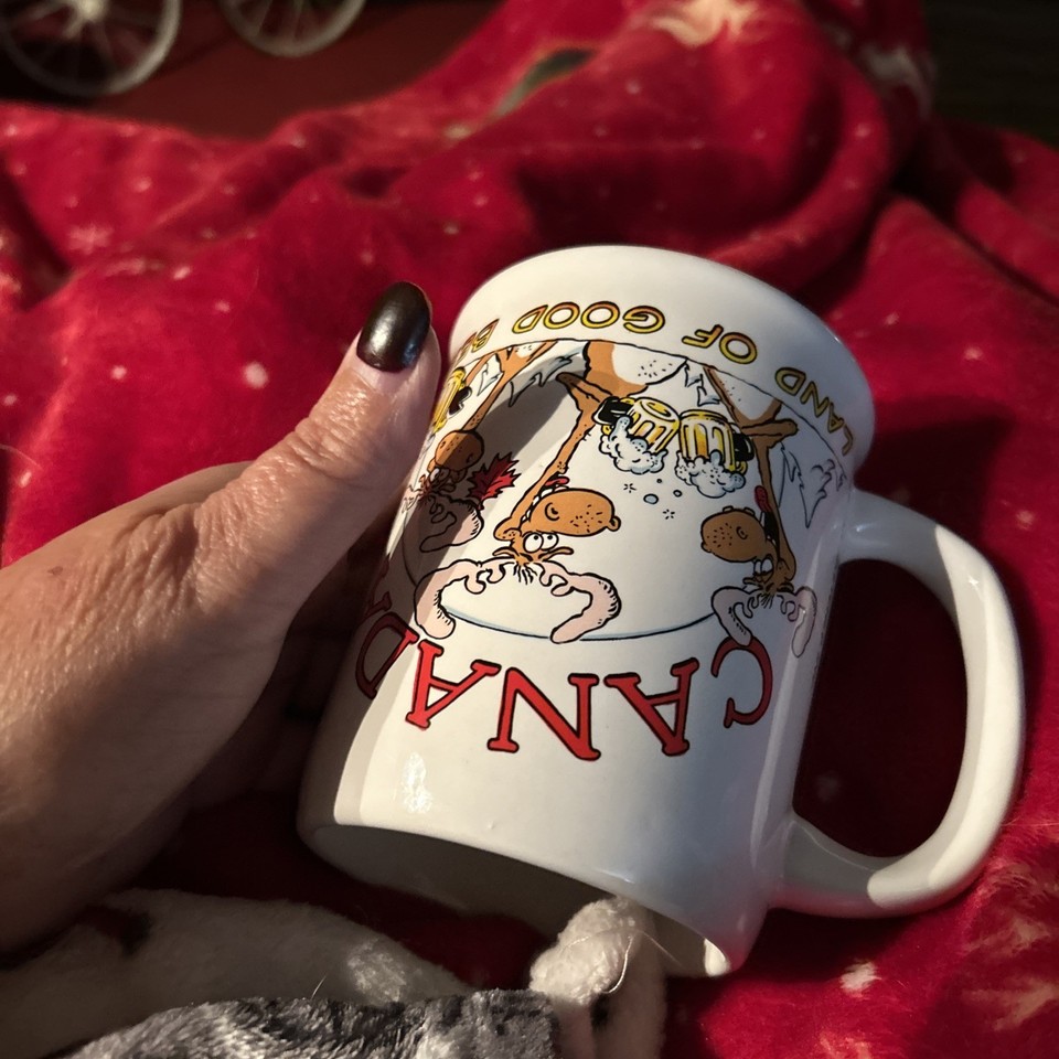 Vtg CANADA "Land of Good Beer" Cartoon Moose Mug Far Sketched Giftcraft | eBay