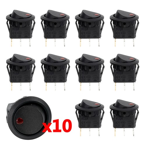 10x Car 12V Round Rocker Dot Boat Toggle Switch Red LED Light SPST ON ...