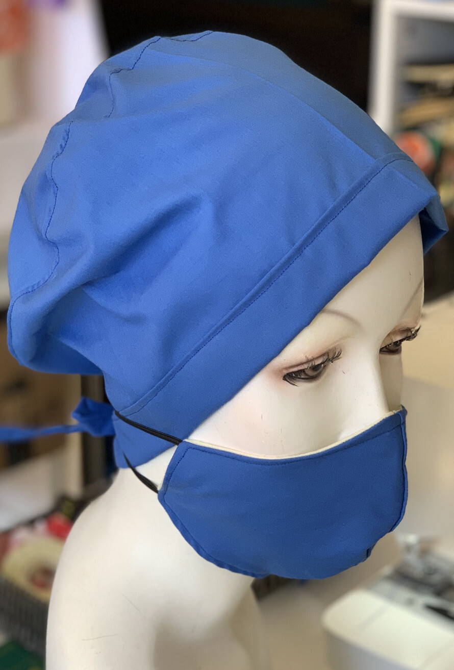 Scrub Hat And Face Mask Set One Size Unisex Blue | eBay